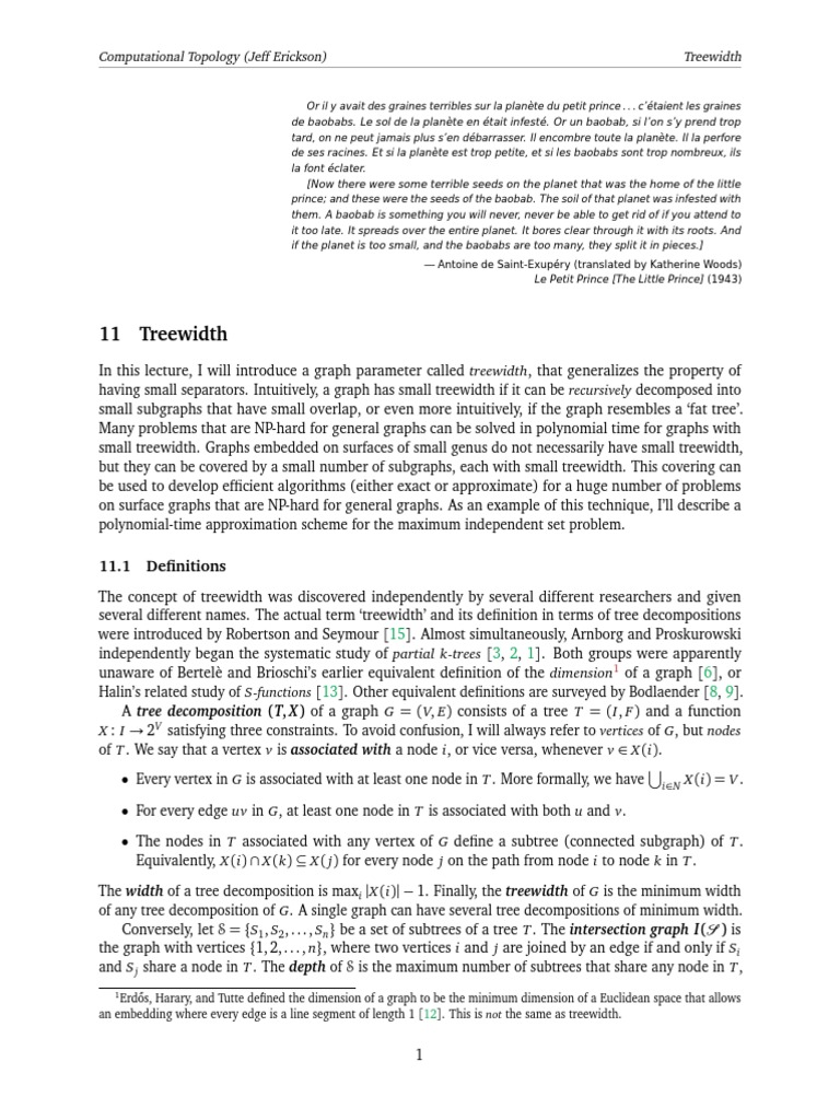 11 Treewidth: Computational Topology (Jeff Erickson) Treewidth | PDF | Vertex (Graph Theory ...