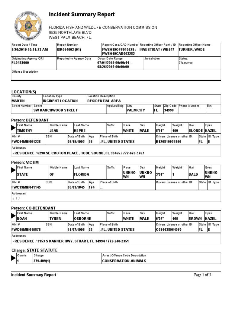 Incident Summary Report: Florida Fish and Wildlife Conservation ...