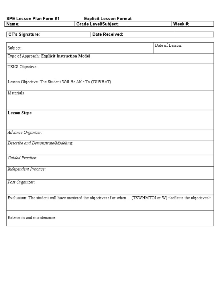 Special Ed Explicit Lesson Plan | PDF | Lesson Plan | Evaluation