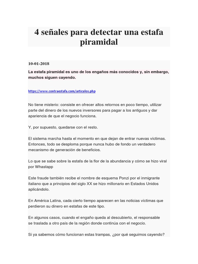 Señales para Identificar Estafas Piramidales | PDF | Esquema Ponzi ...