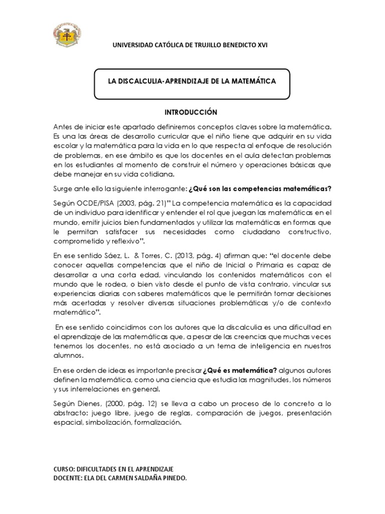 Documento de Dis... Importancia | PDF | Cerebro | Enseñanza de matemática