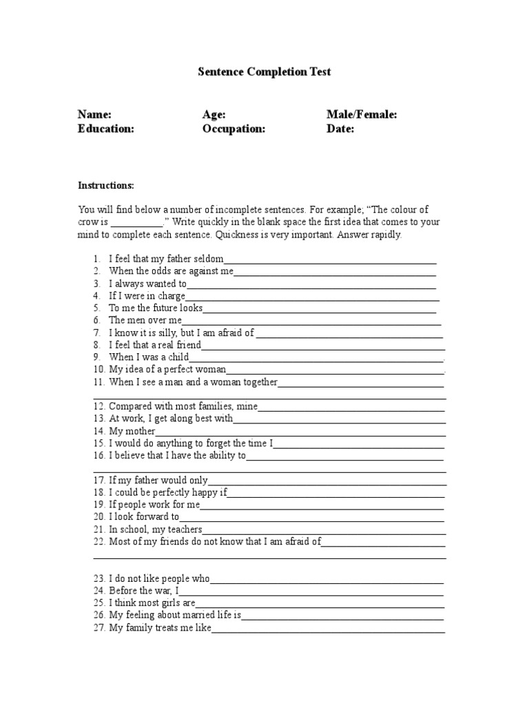 Understanding Personality Through Sentence Completion: An Analysis of ...