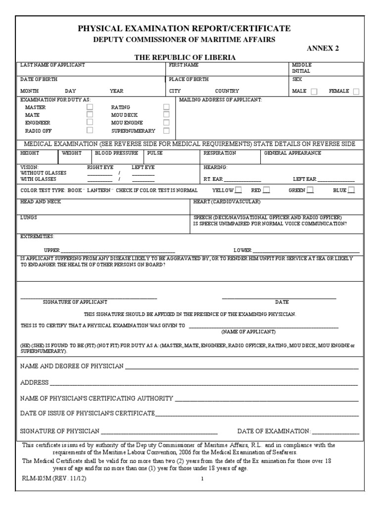 Liberia Ok Physical Examination Reportcert | PDF | Government | Violence