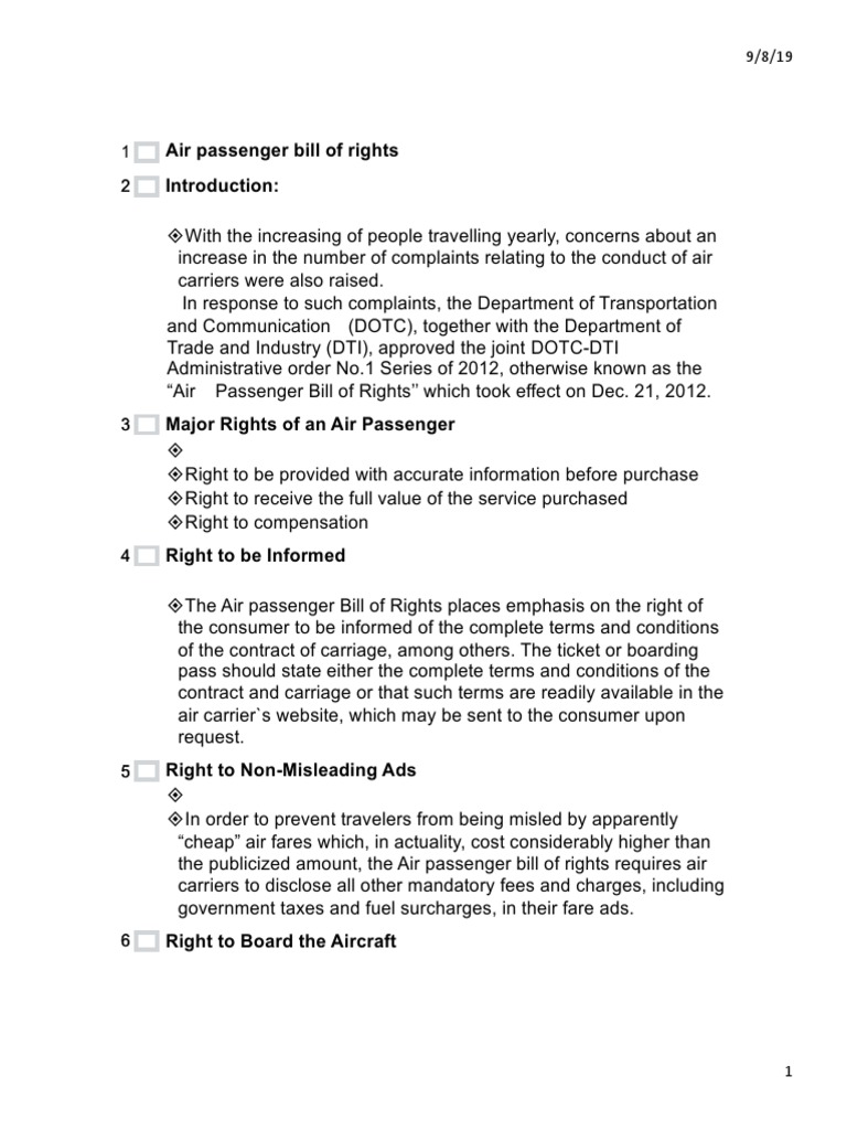 Air Passenger Bill of Rights | Download Free PDF | Airlines | Fee