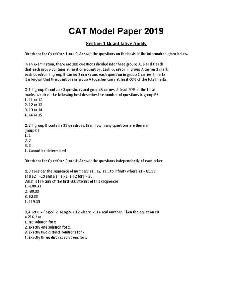 CAT Model Paper 2019 | PDF | Cell Nucleus | Micronutrient