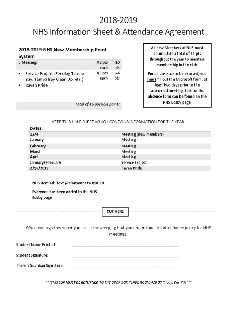 2018 NHS New Members Info & Attendance Contract | PDF | Business
