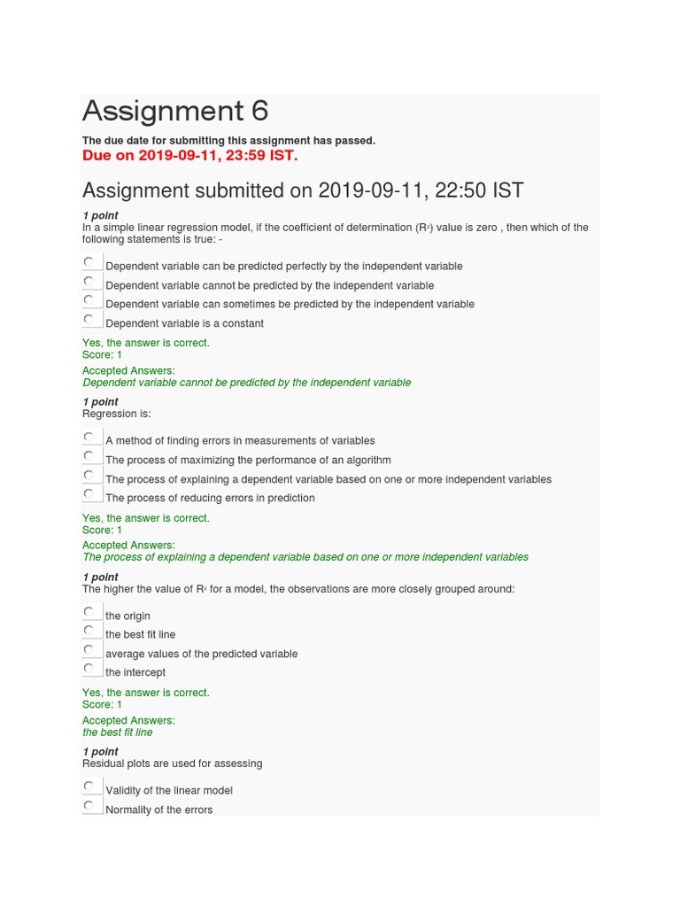 Assignment 6 | PDF | Errors And Residuals | Regression Analysis