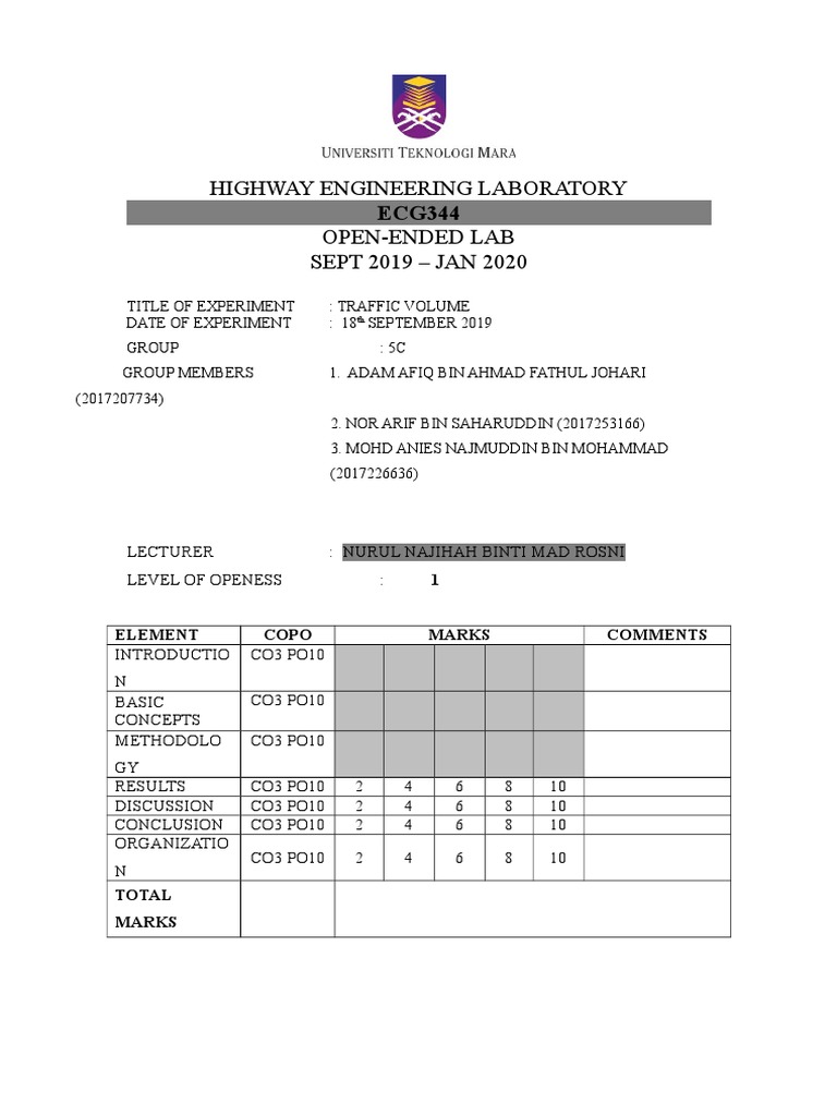 Level 1 Lab Report Front Page | PDF | Traffic | Traffic Congestion