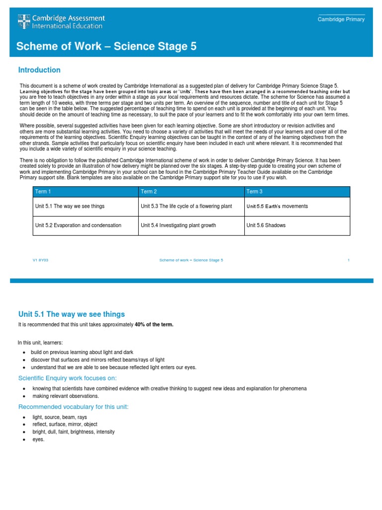 Scheme of Work Science Stage 5 - 2018 - tcm142-529974 | PDF | Light ...