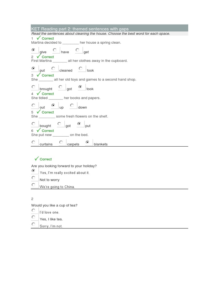 Respuestas KET Reading Part 1 | PDF