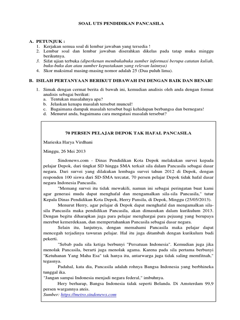 UTS - Pancasila - Cucu Sutrisno PDF | PDF