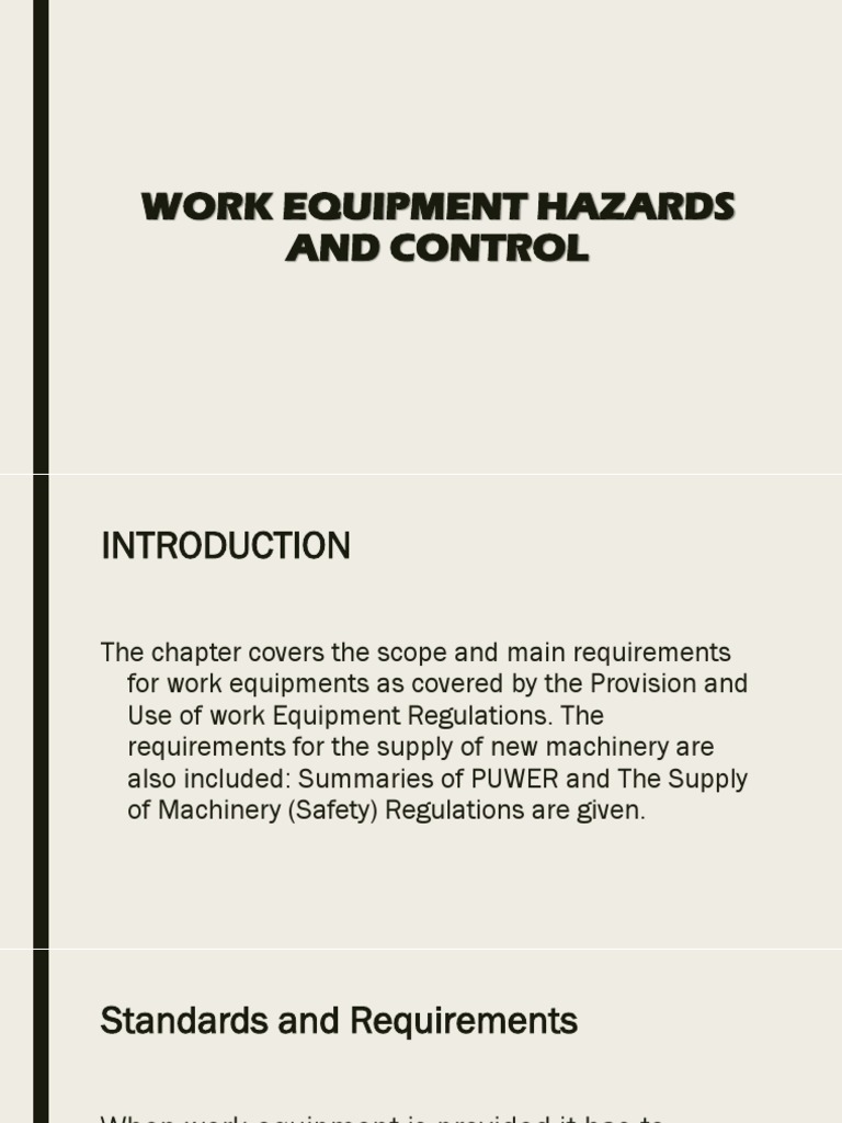 Work Equipment Hazards and Control | PDF | Occupational Safety And ...