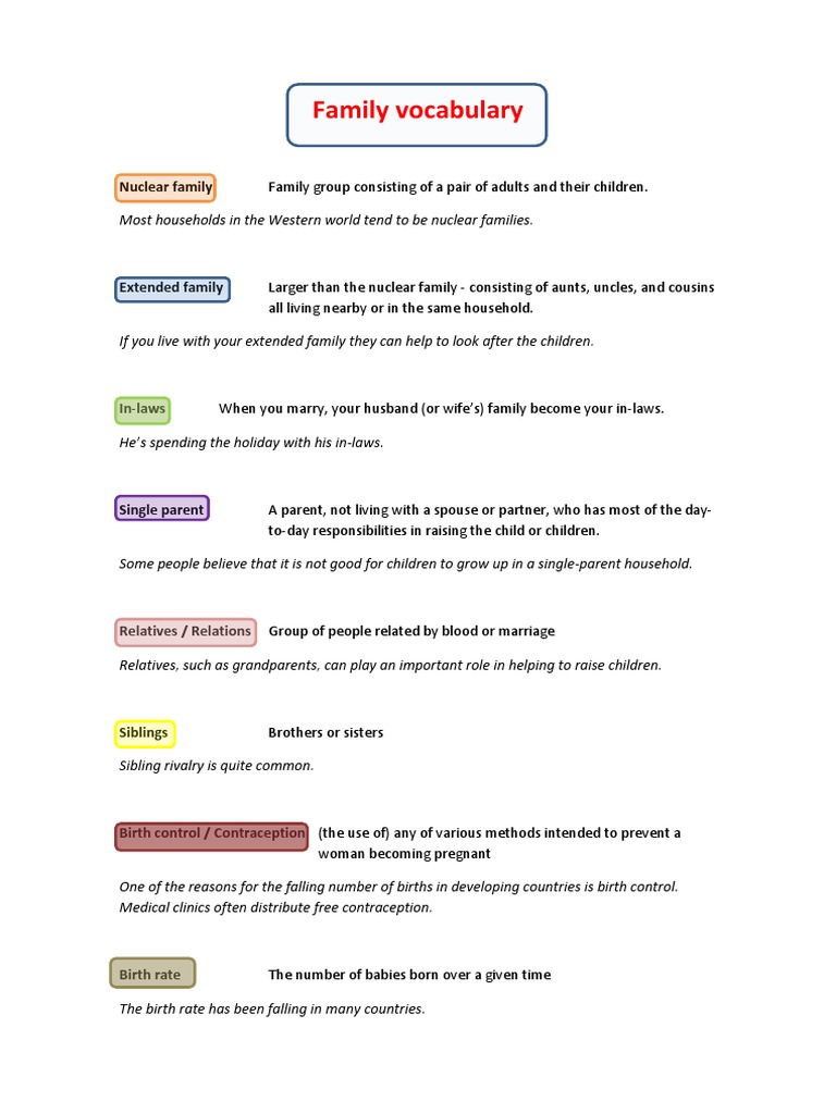 Family Vocabulary | PDF | Family | Nursing Home Care