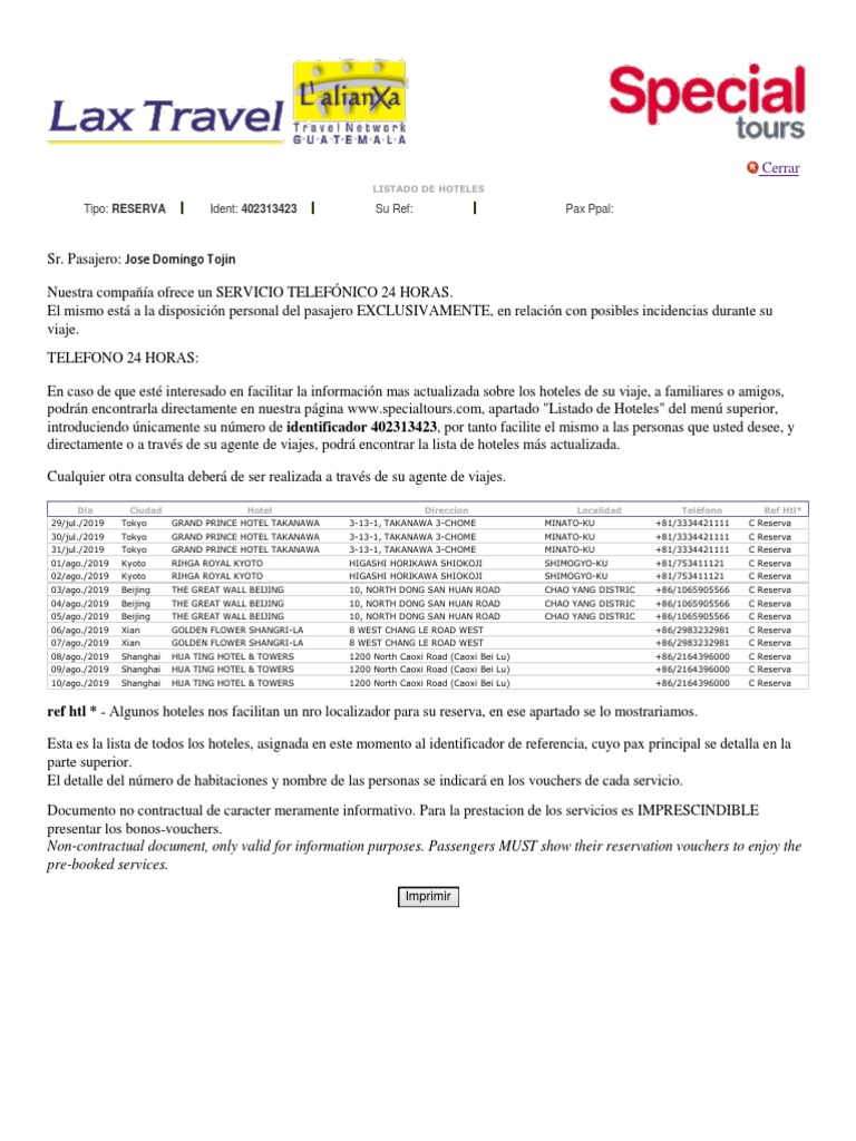 LISTA DE HOTELES FAMILIA TOJIN Jose Domingo Tojin PDF | PDF