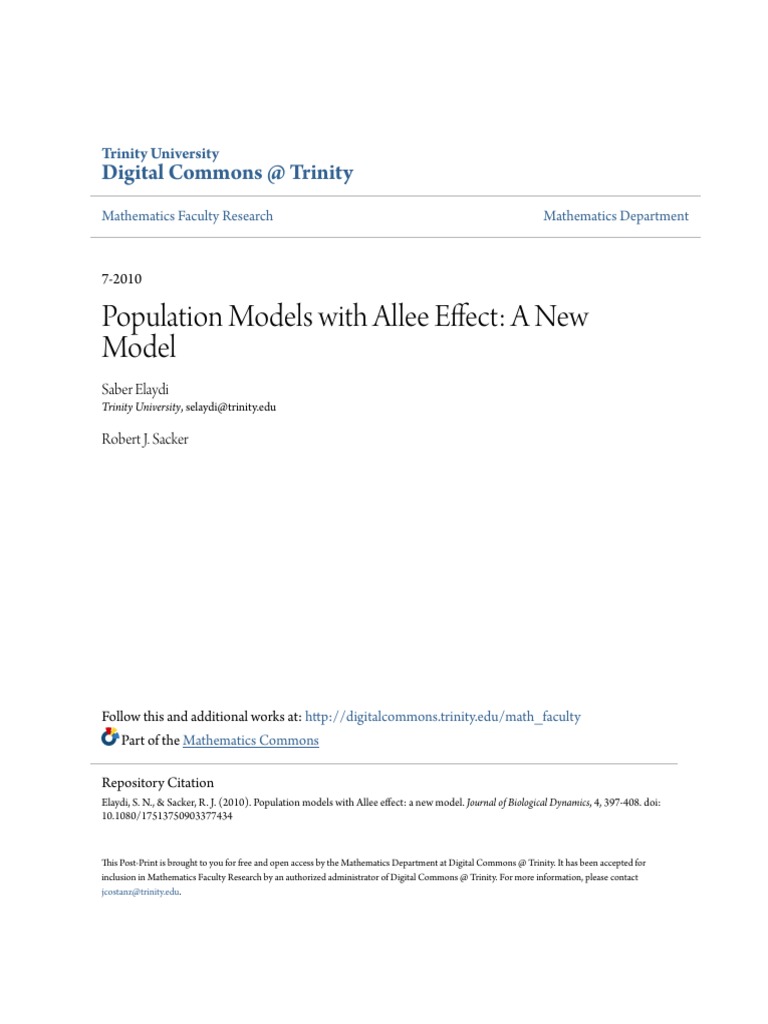 New population model with Allee effect | PDF | Mathematical Analysis ...