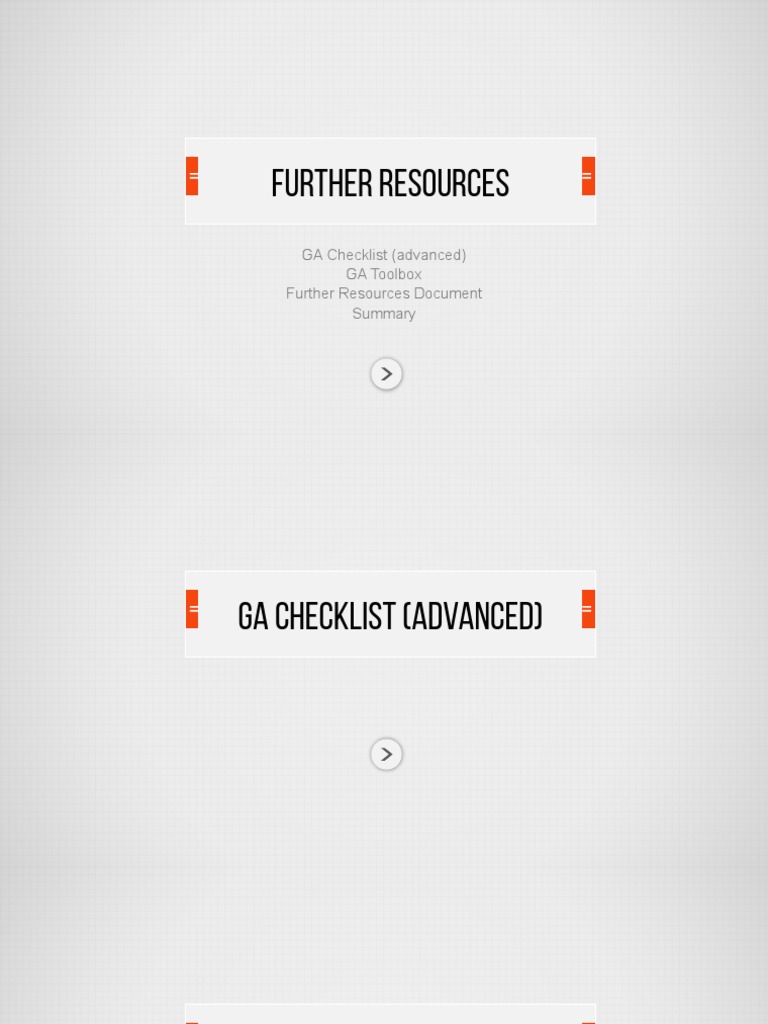 Further Resources: GA Checklist (Advanced) GA Toolbox Further Resources ...