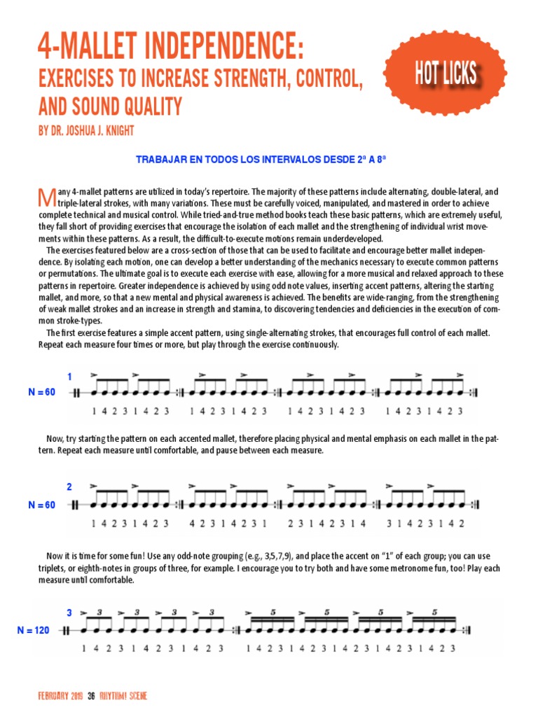 Exercises for Developing Independence and Control with 4 Mallets | PDF | Rhythm | Psychology