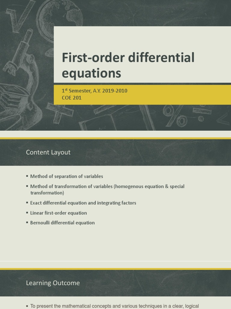 Lecture 2 - First-Order Differential Equations | PDF | Ordinary Differential Equation | Equations