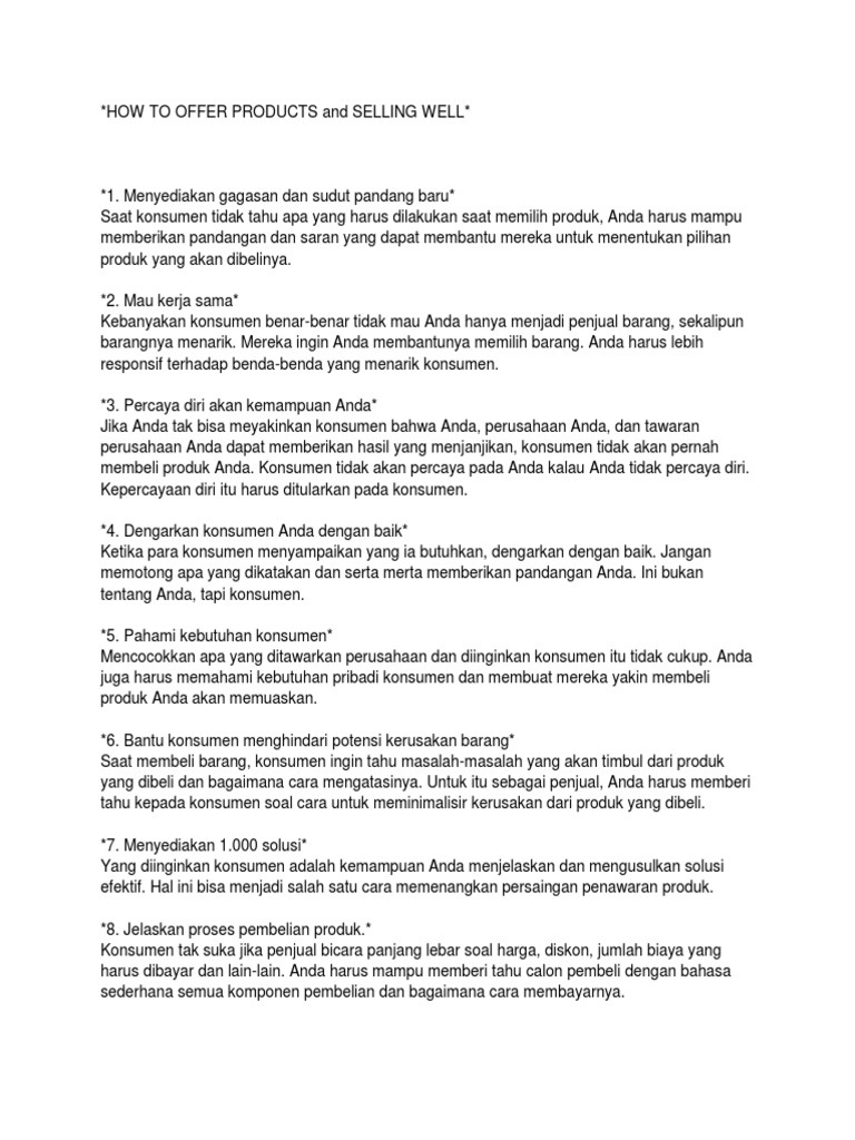 Cara Menawarkan Produk Yang Baik | PDF