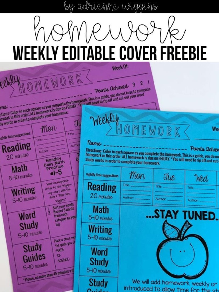 Weekly Homework Packet Cover Free Edit Able | PDF | Communication ...