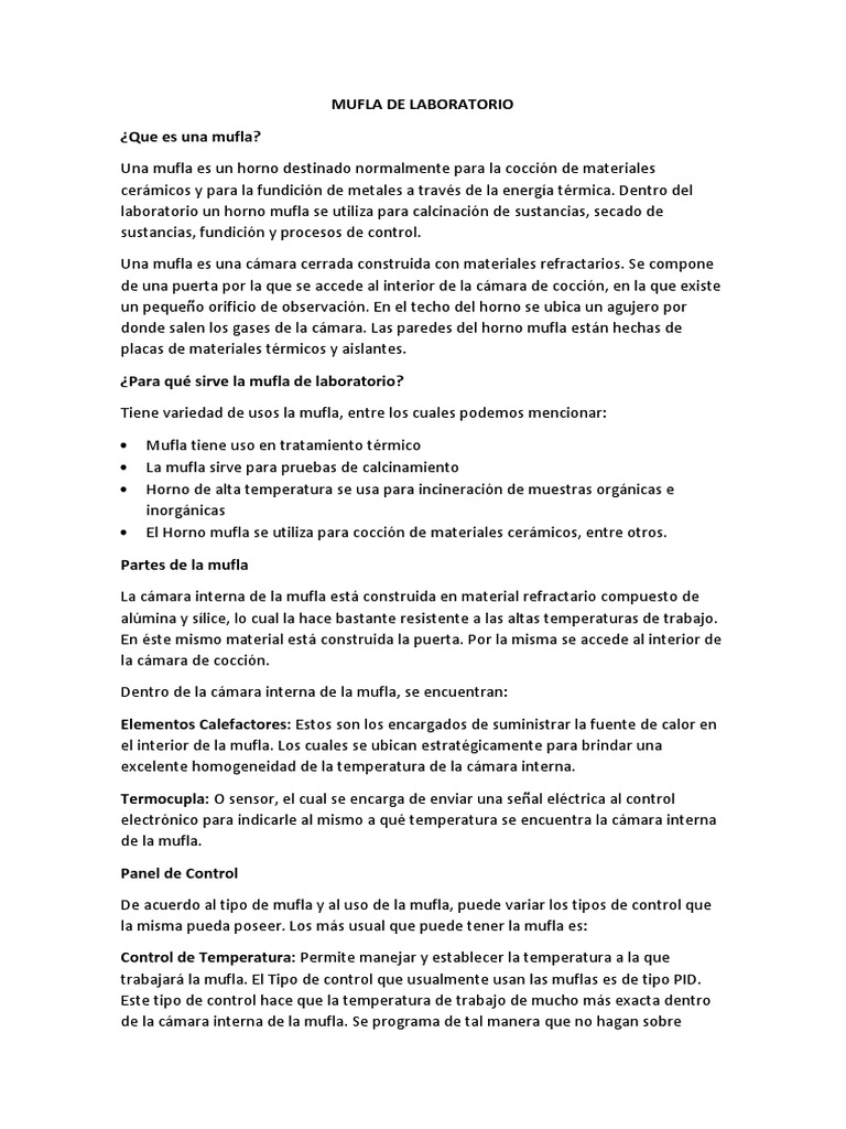 Mufla de Laboratorio | PDF | Ingeniería Cerámica | Temperatura