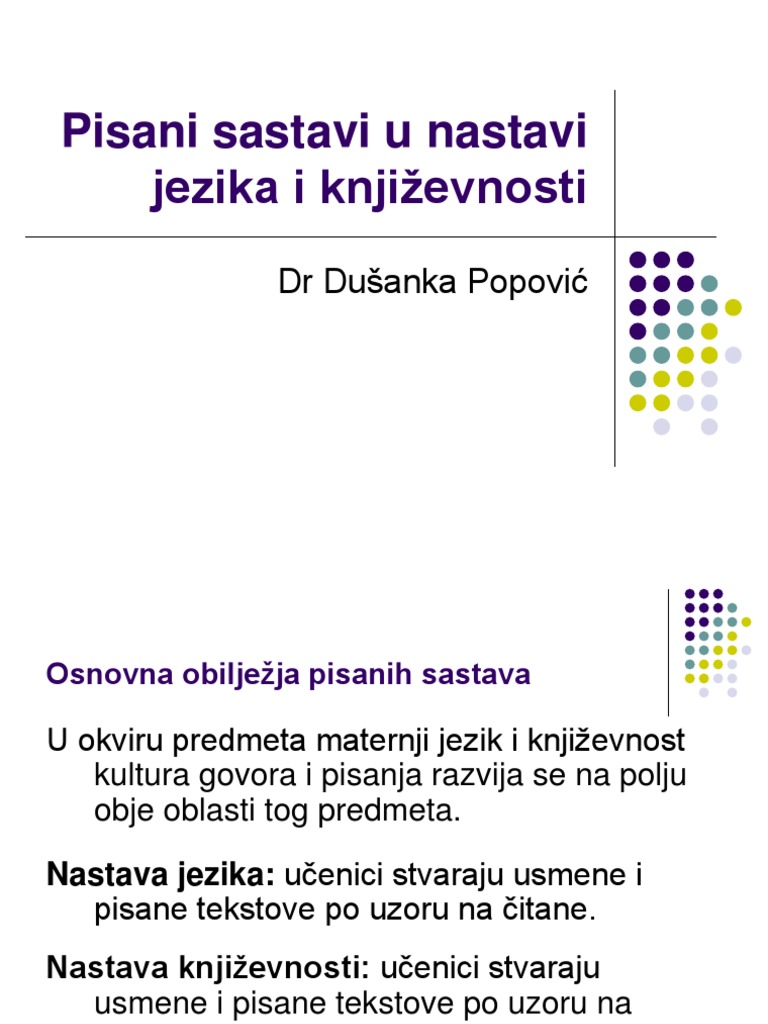 Pisani Sastavi U Nastavi Jezika I Književnosti | PDF
