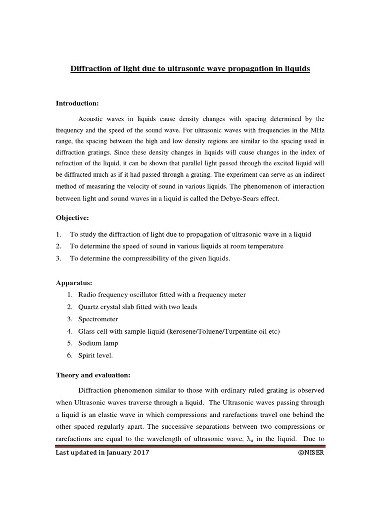 Diffraction by Ultrasonic Waves in Liquid | PDF | Wavelength | Waves