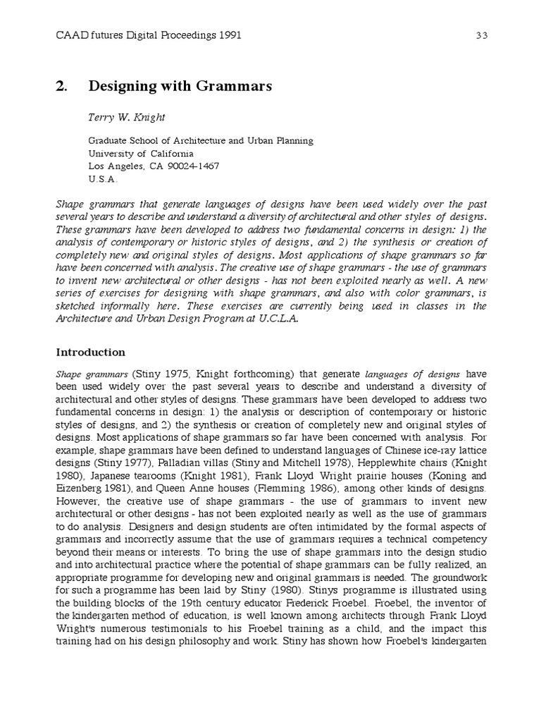 Designing With Grammars: Shape Grammars Languages Designs | PDF | Shape ...