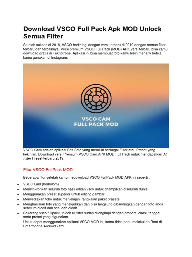 VSCO Full Pack Apk MOD Unlock Semua Filter | PDF