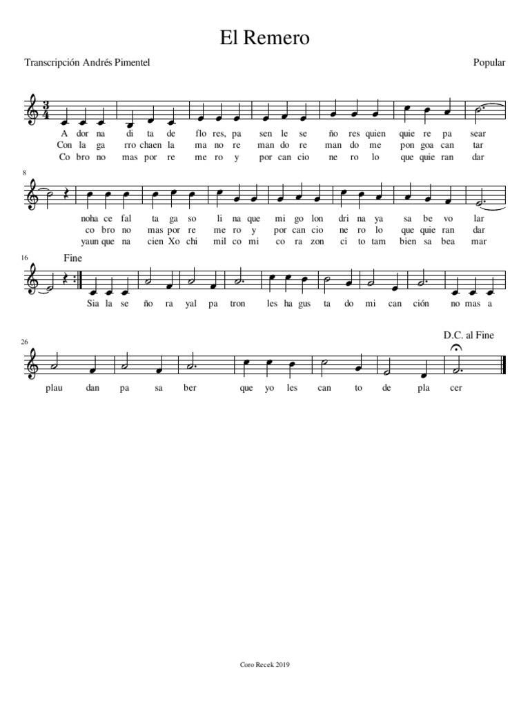 El Remero: Letra y Partituras | PDF