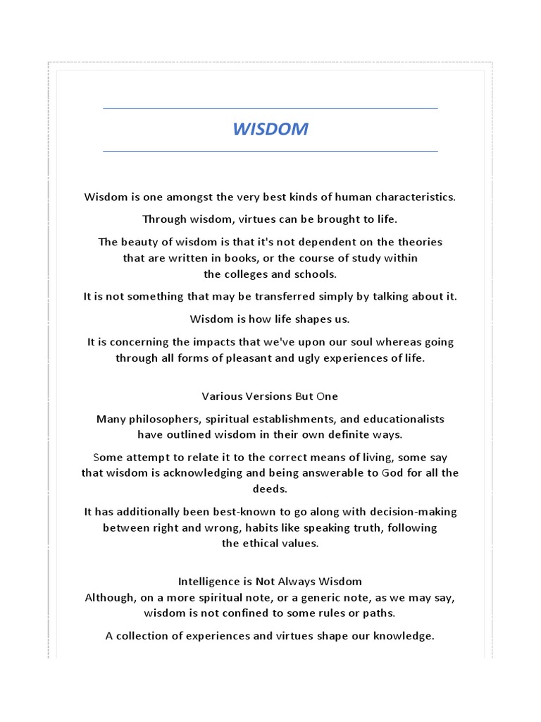 Wisdom | PDF | Wisdom | Virtue