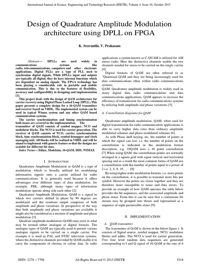 Design of Quadrature Amplitude Modulation Architecture Using DPLL On ...