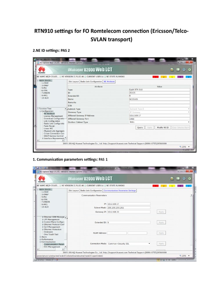 RTN910 Setting For FO Romtelecom Connection (Ericsson+Telco) | PDF
