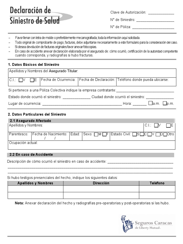 Declaración de Siniestros Seg Caracas | PDF | Póliza de seguros | Seguro