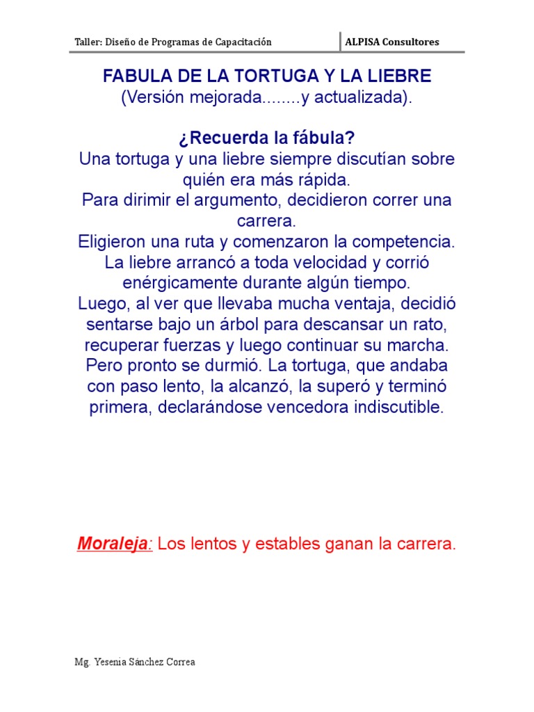 Reflexion. Trabajo en Equipo. LA TORTUGA Y LA LIEBRE | PDF | Libros ...