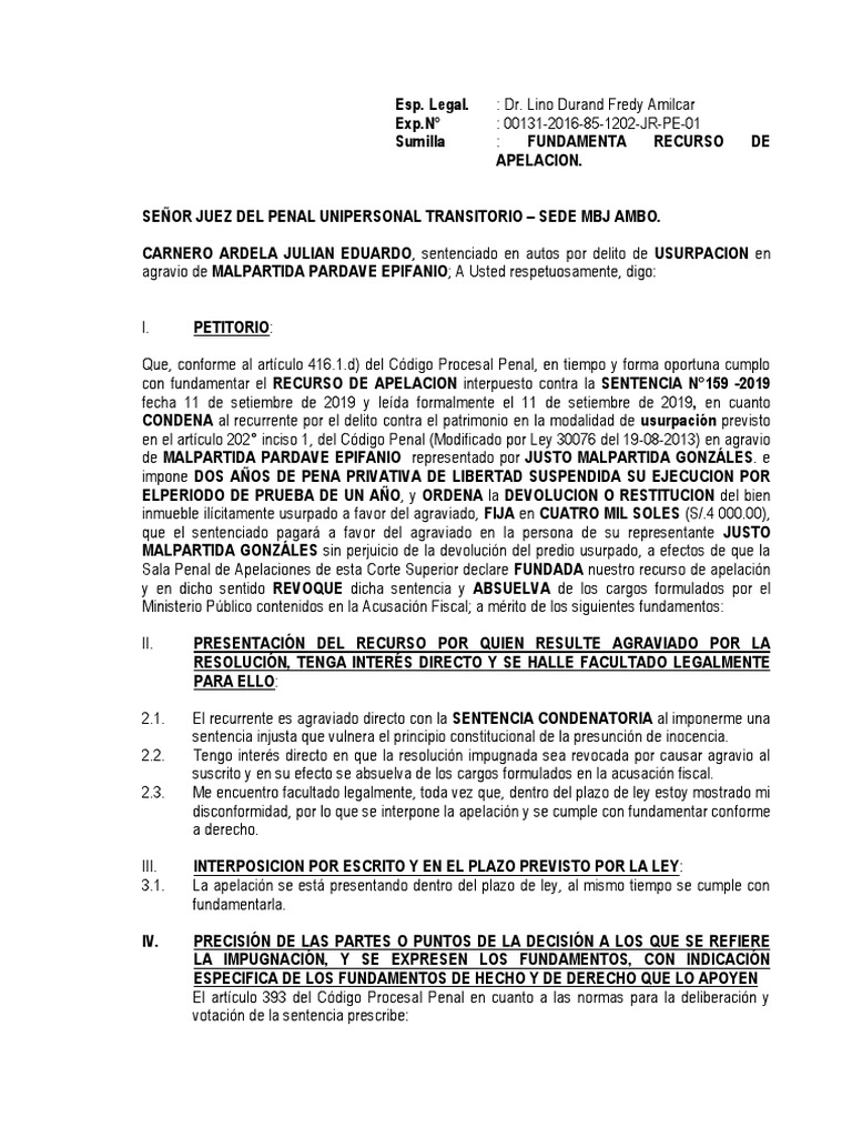 Apelacion de Sentencia Condenatoria | PDF | Sentencia (ley) | Evidencia (ley)