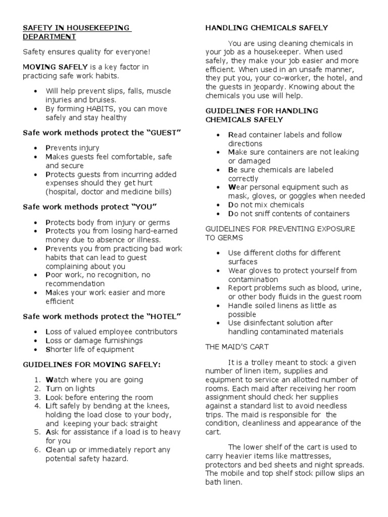 Housekeeping Safety Guidelines and Practices | PDF | Fires | Laundry