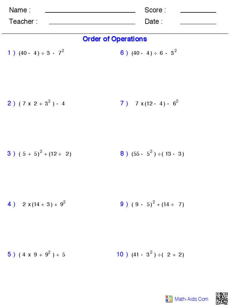 Order of Operations | PDF