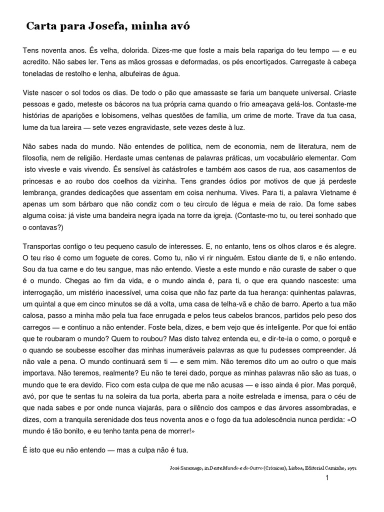 Carta Avó Josefa | PDF