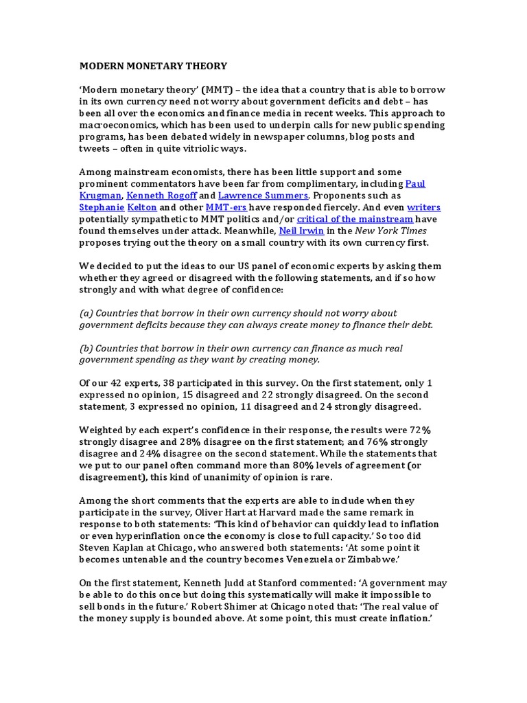 2019 03 13 EEP Modern Monetary Theory | PDF | Monetary Economics ...