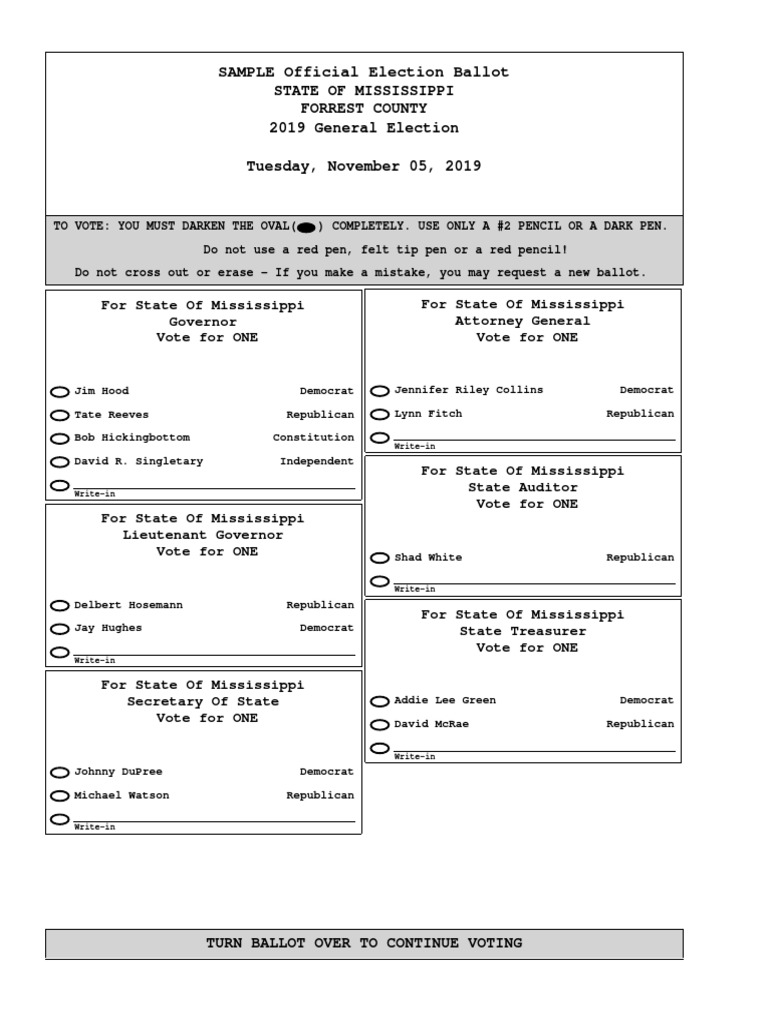 Mississippi 2019 Election Ballot Guide | PDF | Republican Party (United ...