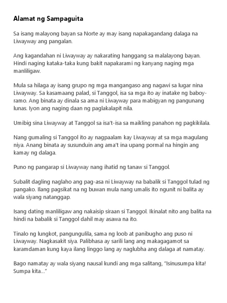 Alamat NG Sampaguita | PDF