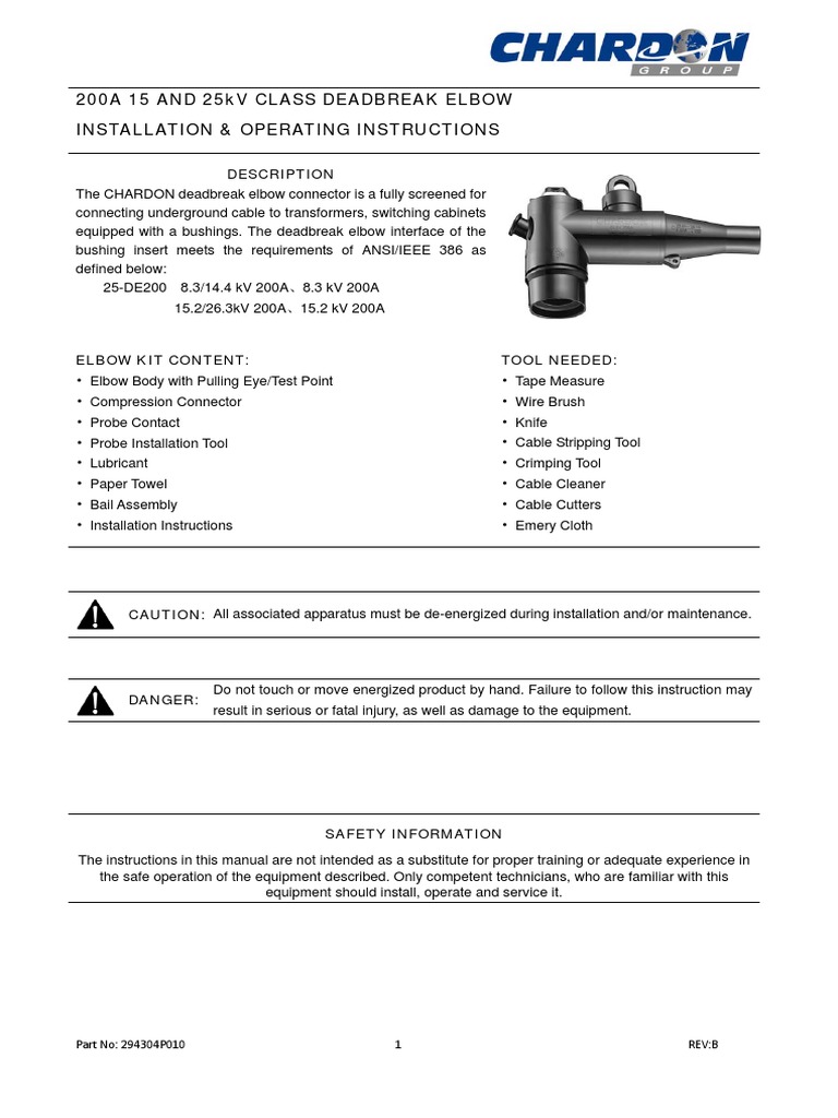 200A 15 and 25Kv Class Deadbreak Elbow Installation & Operating ...