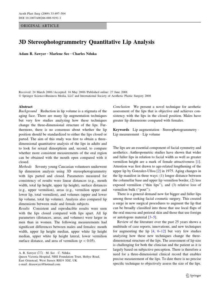 3D Stereophotogrammetry Quantitative Lip | PDF | Lip | Shape