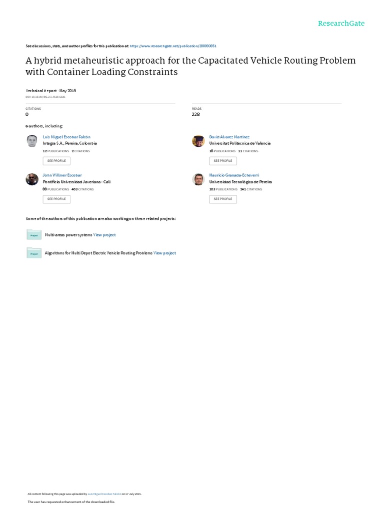 A Hybrid Metaheuristic Approach For The Capacitated Vehicle Routing ...