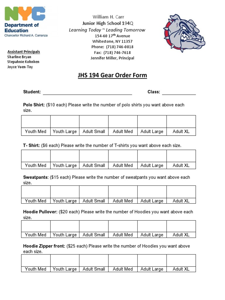 Jhs 194 Gear Order Form | PDF