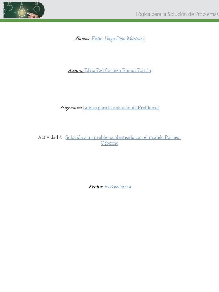 Solución A Un Problema Planteado Con El Modelo Parnes-Osborne - U1 - A2 ...