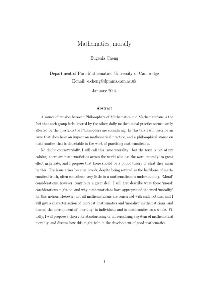 Mathematics, Morally - Eugenia Cheng | PDF | Mathematical Proof | Truth