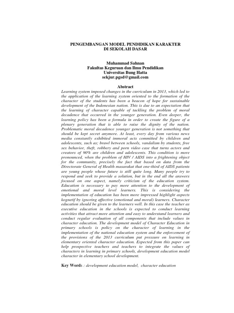 Pengembangan Model Pendidikan Karakter Di SD-Artikel | PDF ...