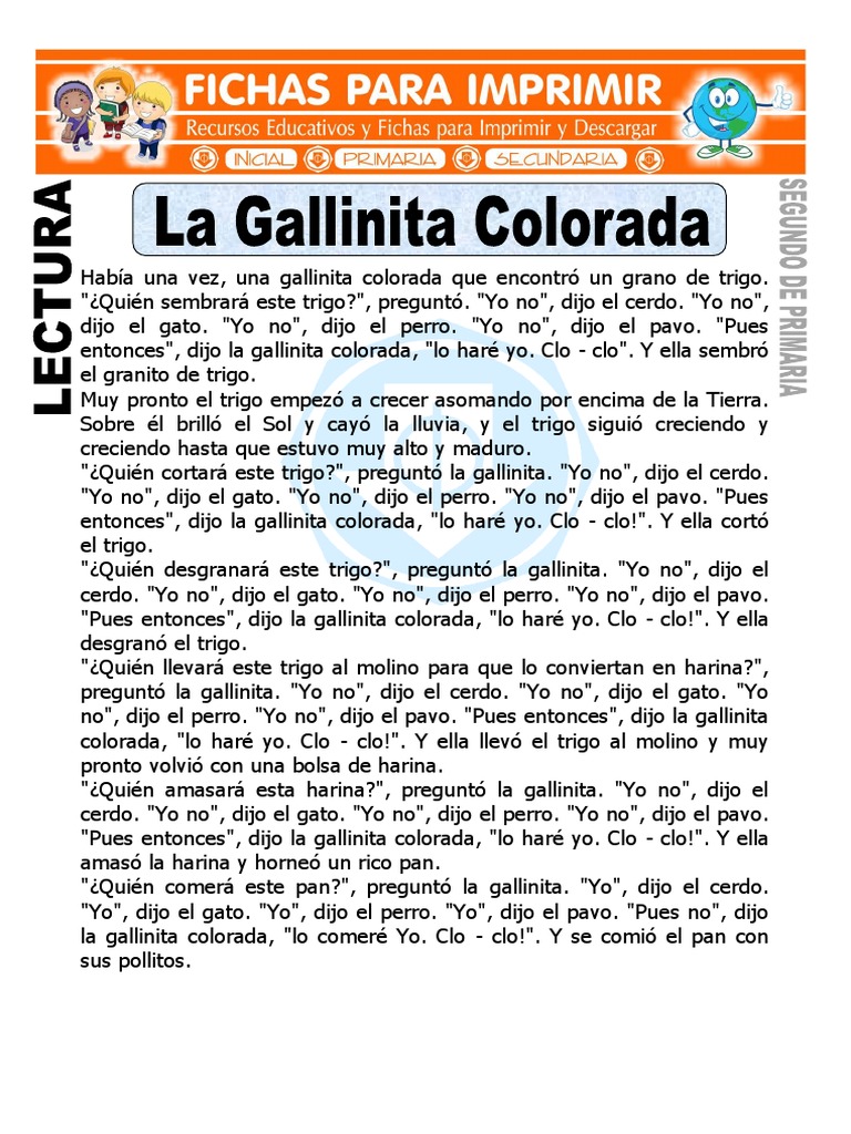 La gallinita colorada: cuento y actividades | PDF | Panes